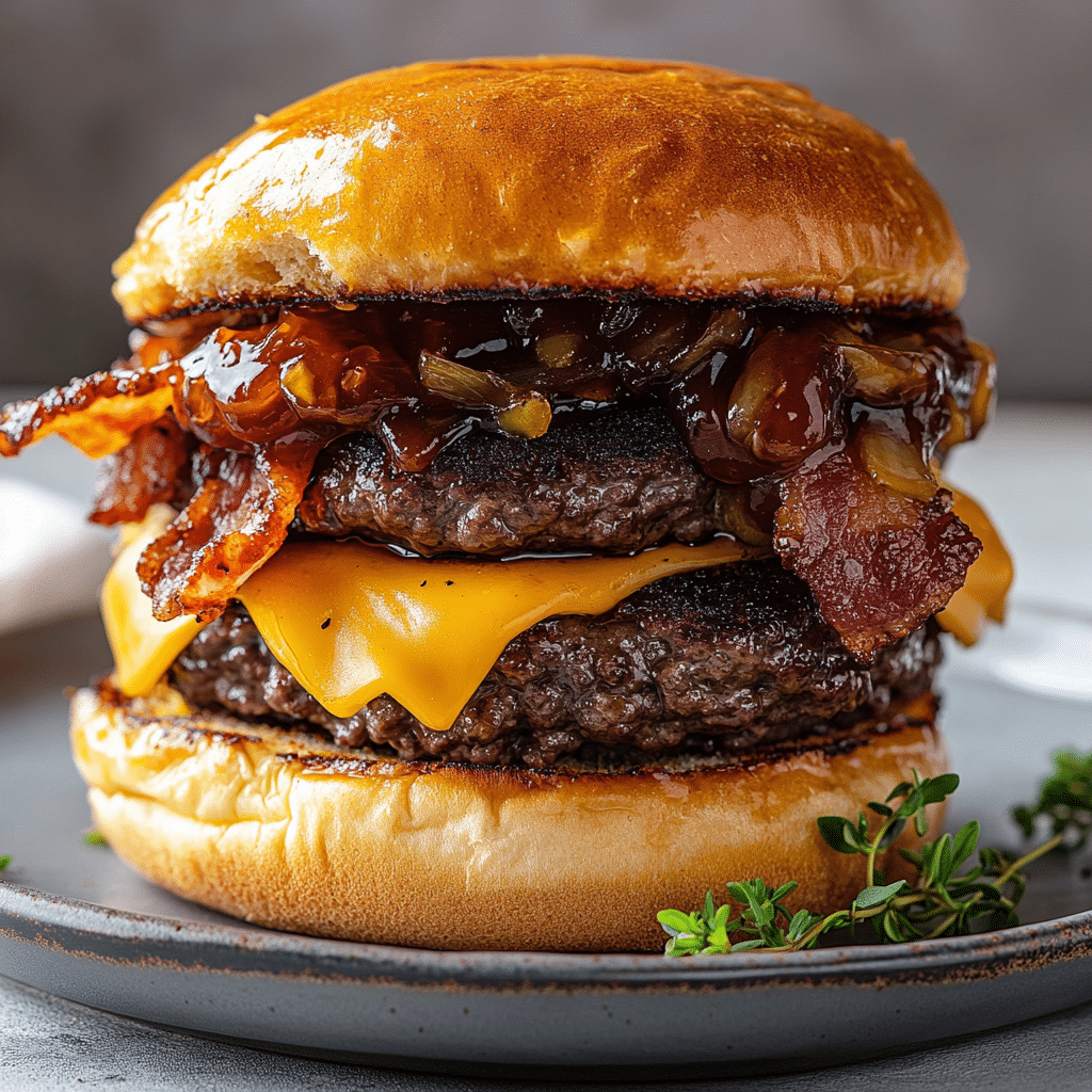 Double BBQ Bacon Cheeseburger with Onion Jam: Epic Burger