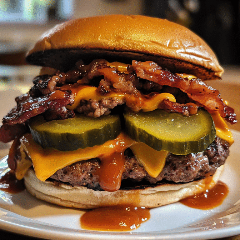 Juicy BBQ Bacon Cheeseburger w/ Crunchy Pickles